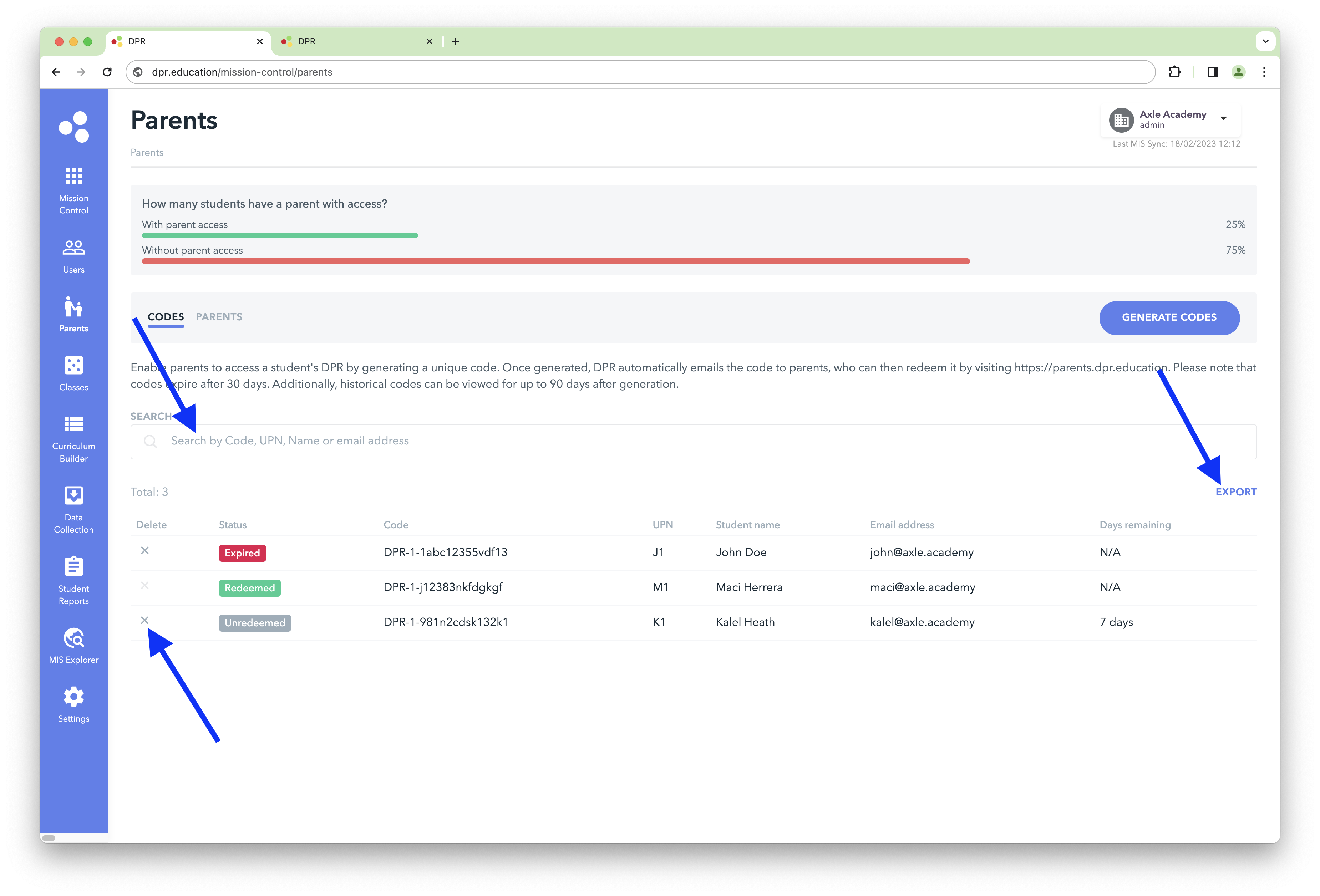 2. How to generate codes – Axle Education